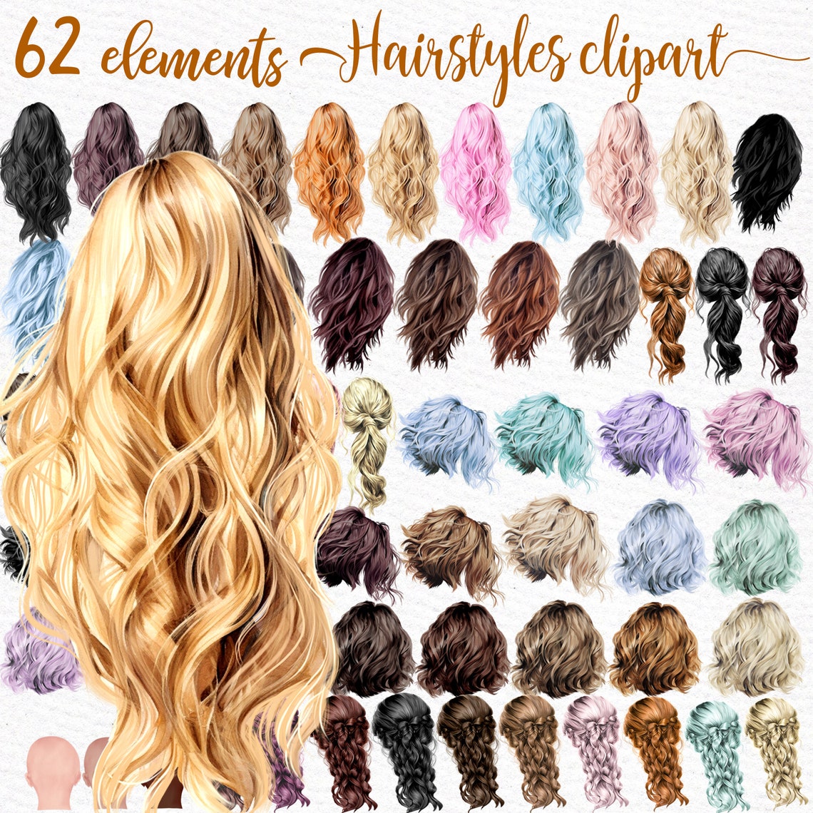 Girls Hairstyles Clipart: Long Hair Fashion Planner Graphics (digital ...