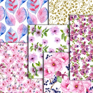 Floral Digital Paper Pack: watercolor Papers Pink Gold Papers Floral ...