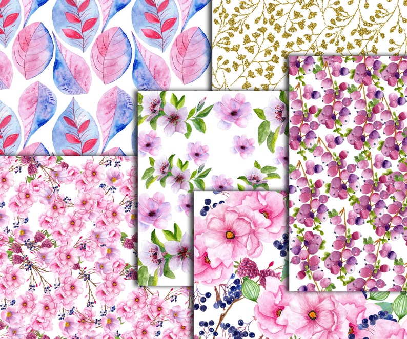 Floral Digital Paper Pack: watercolor Papers Pink | Etsy