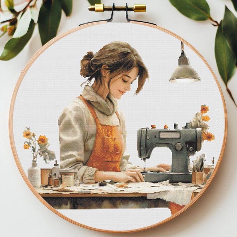 Sewing Girl Cross Stitch Pattern: Modern Embroidery Design (PDF) - Etsy
