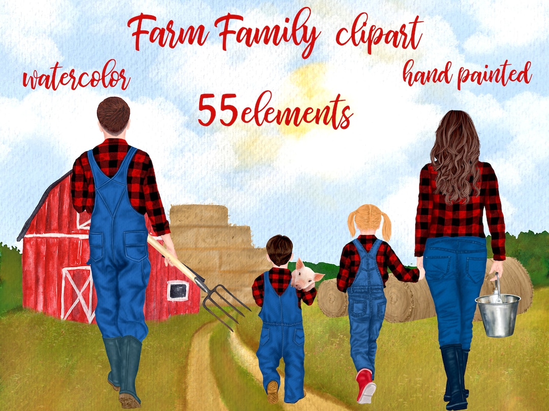 Farm Family Clipart: "farm Clipart" Dad Mom Children Watercolor People ...