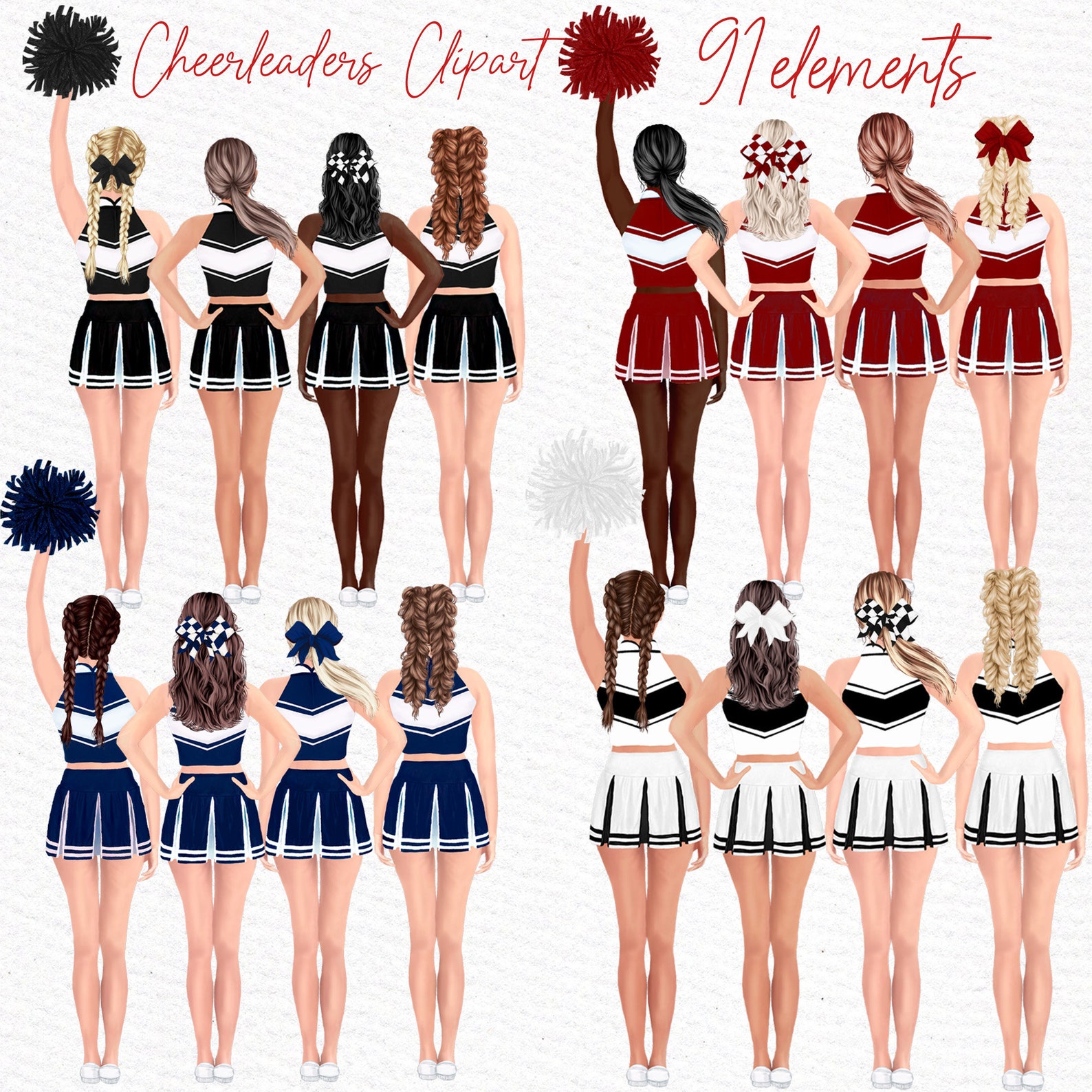 Cheerleaders Bundle Clipart: sports GIRL Clipart Watercolor Girls Best ...