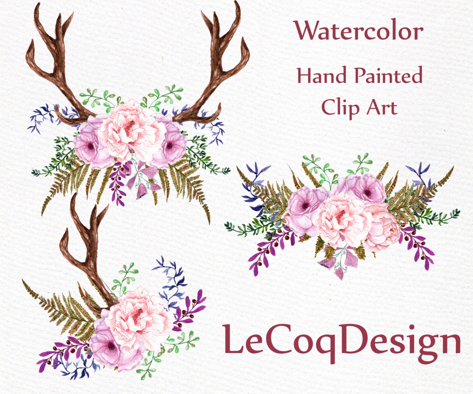 Antlers Watercolor Clipart: wedding CLIP Art | Etsy