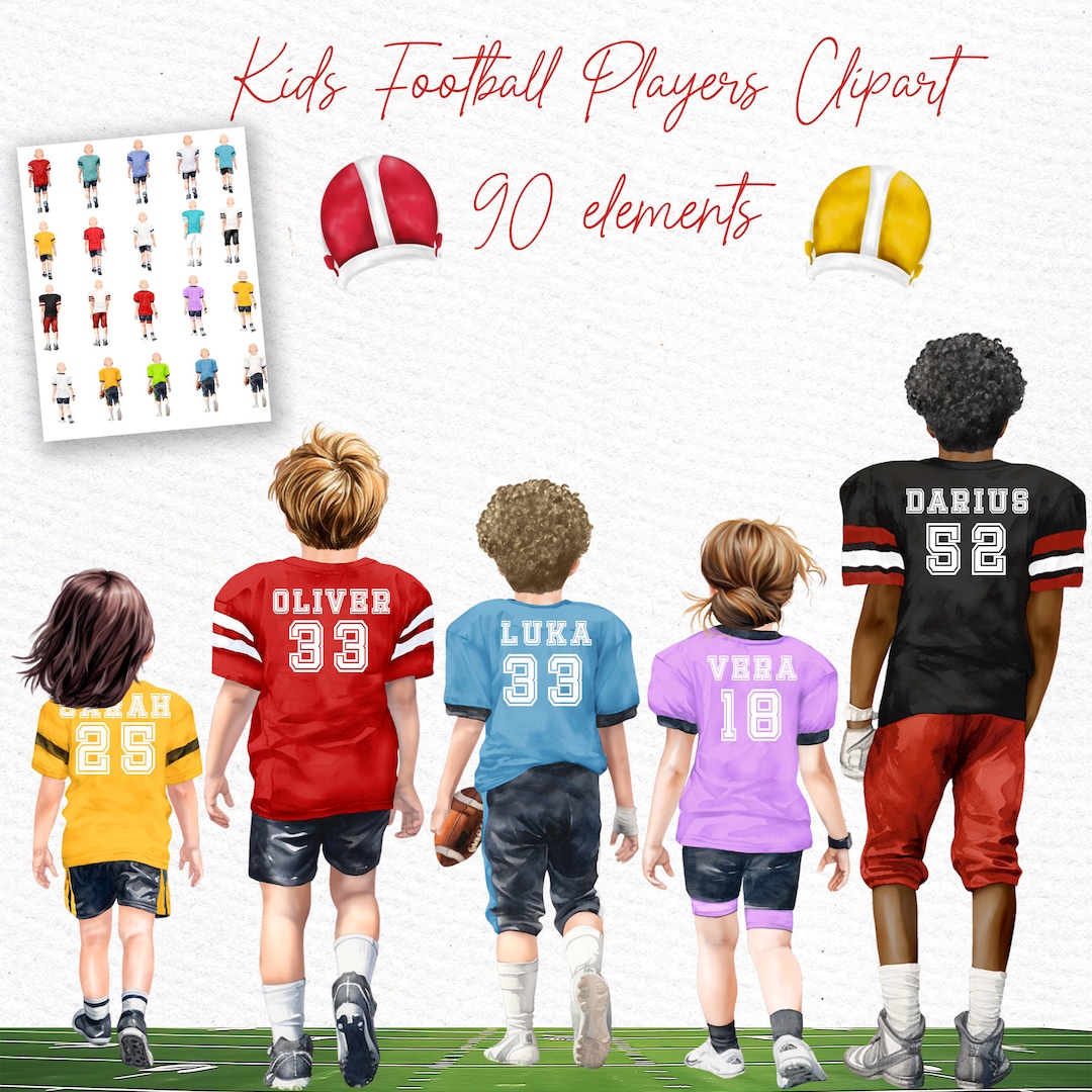 Football Kids Clipart: Watercolor Players, Jerseys (90 PNG Files) - Etsy