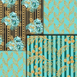Gold Mint Digital Papers: floral DIGITAL Paper Gold Patterns Floral ...