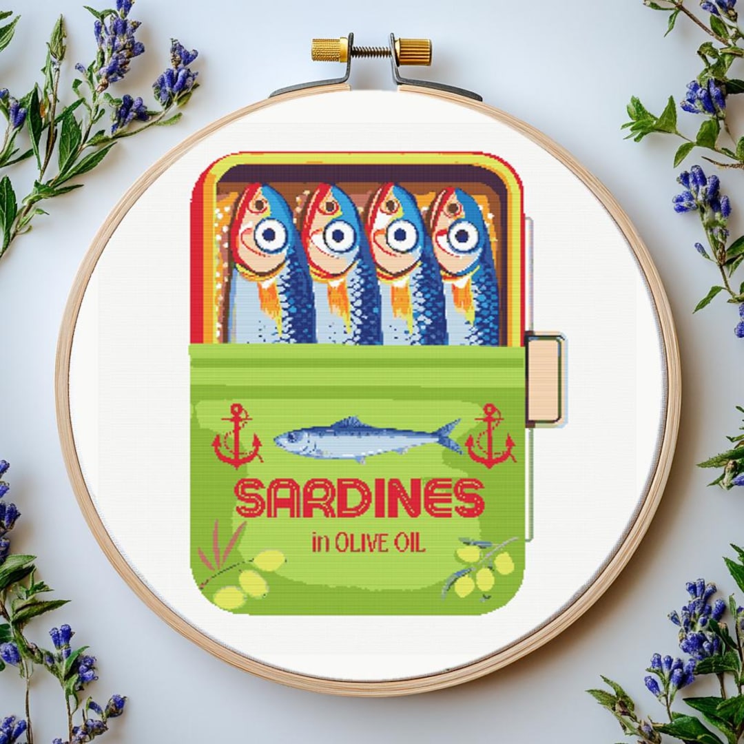 Sardines Can Cross Stitch Pattern: "sardines CROSS Stitch" Fish Can ...