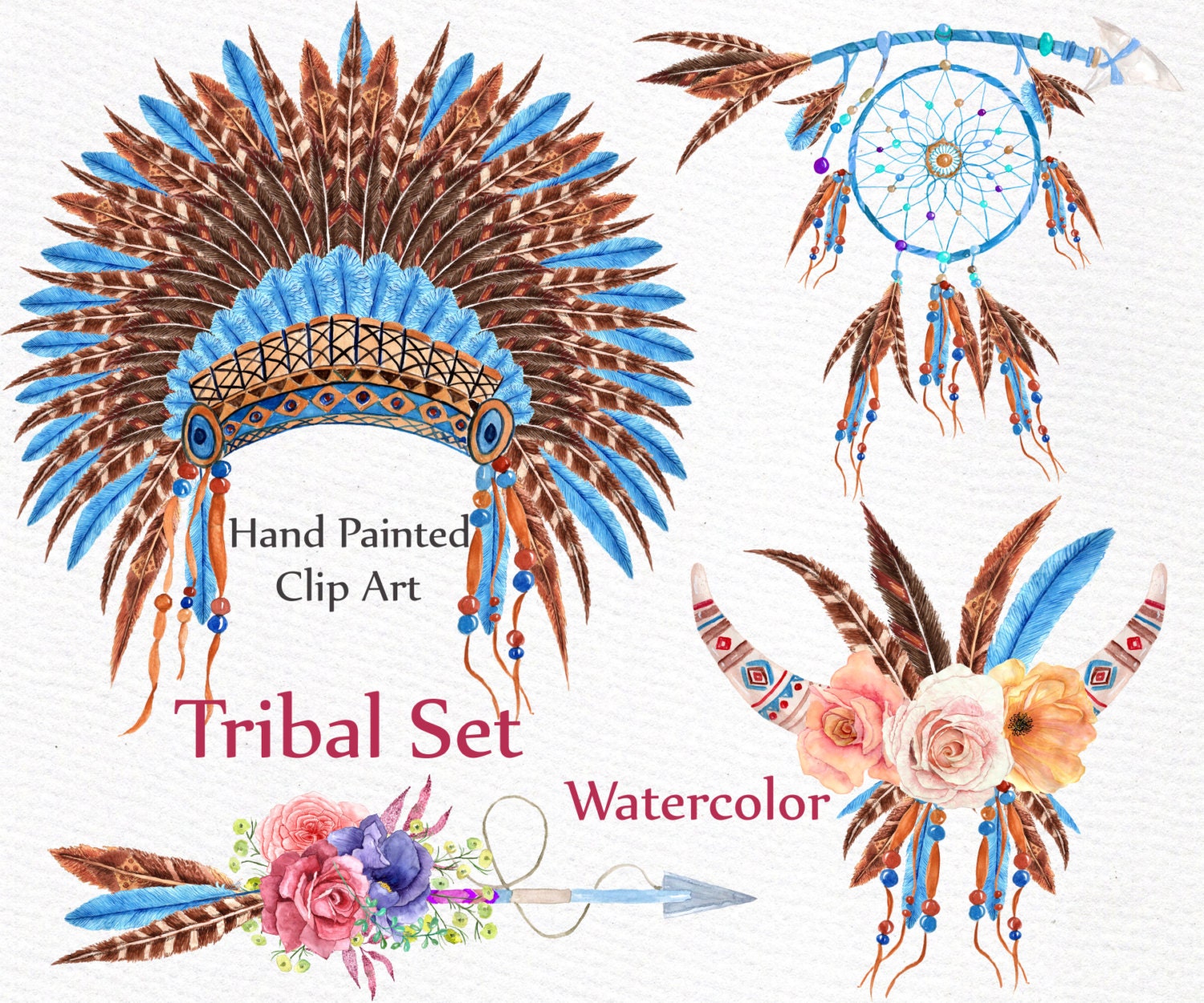 Watercolor Tribal Clipart: tribal CLIP Art | Etsy
