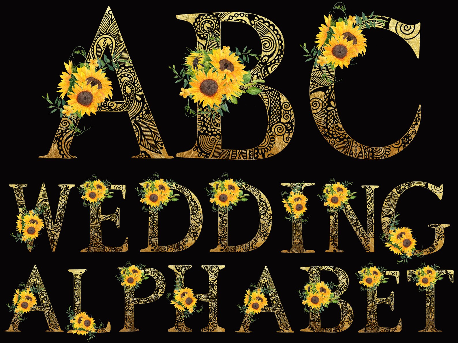 Floral Alphabet Clipart: gold Alphabet Mandala | Etsy