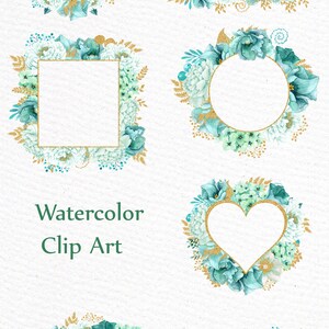 Gold Mint Flower Frames Clipart: "watercolor Clipart" Wedding Frames ...