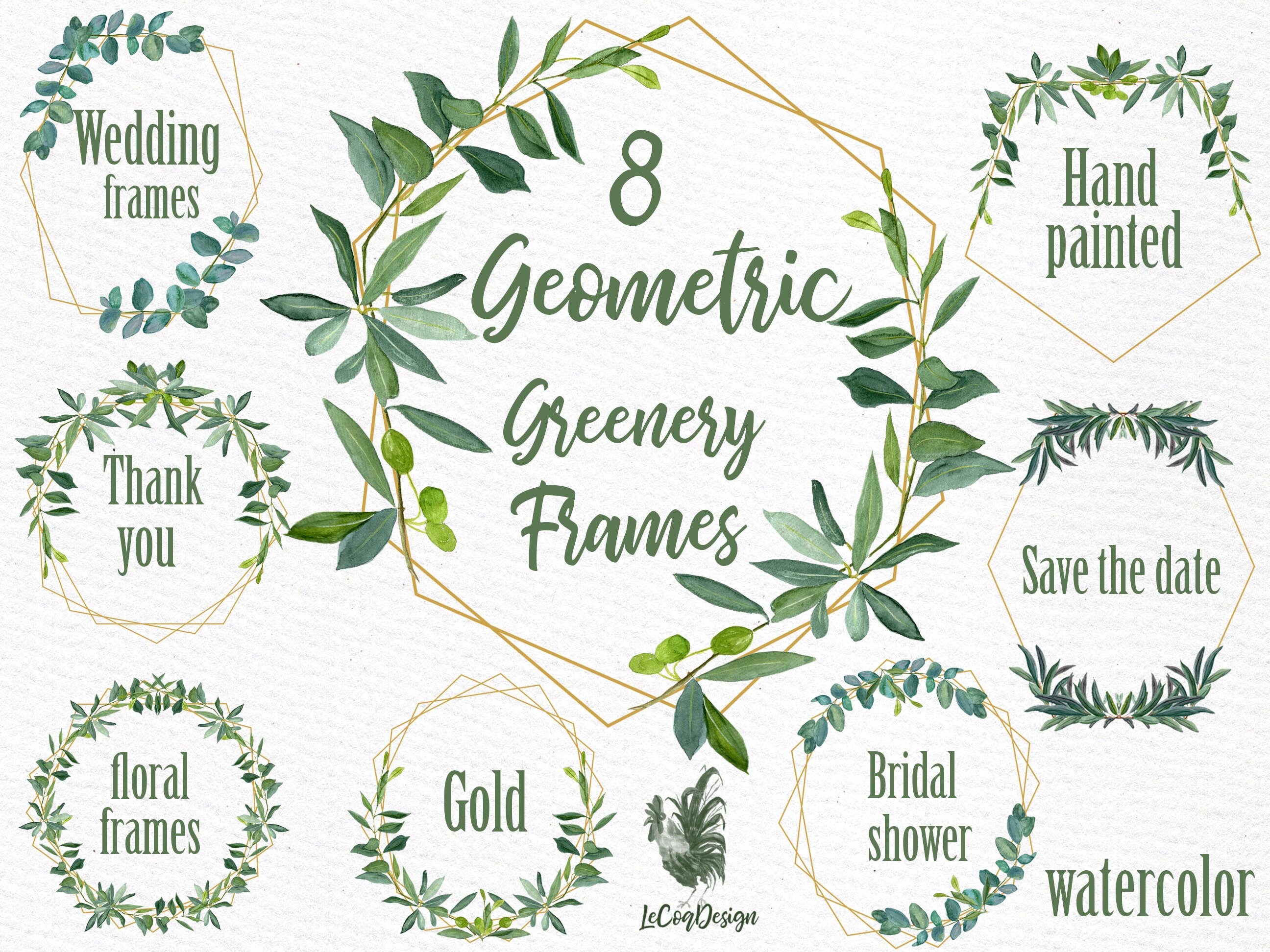 Geometric Frames Clipart: greenery Frames Foliage - Etsy