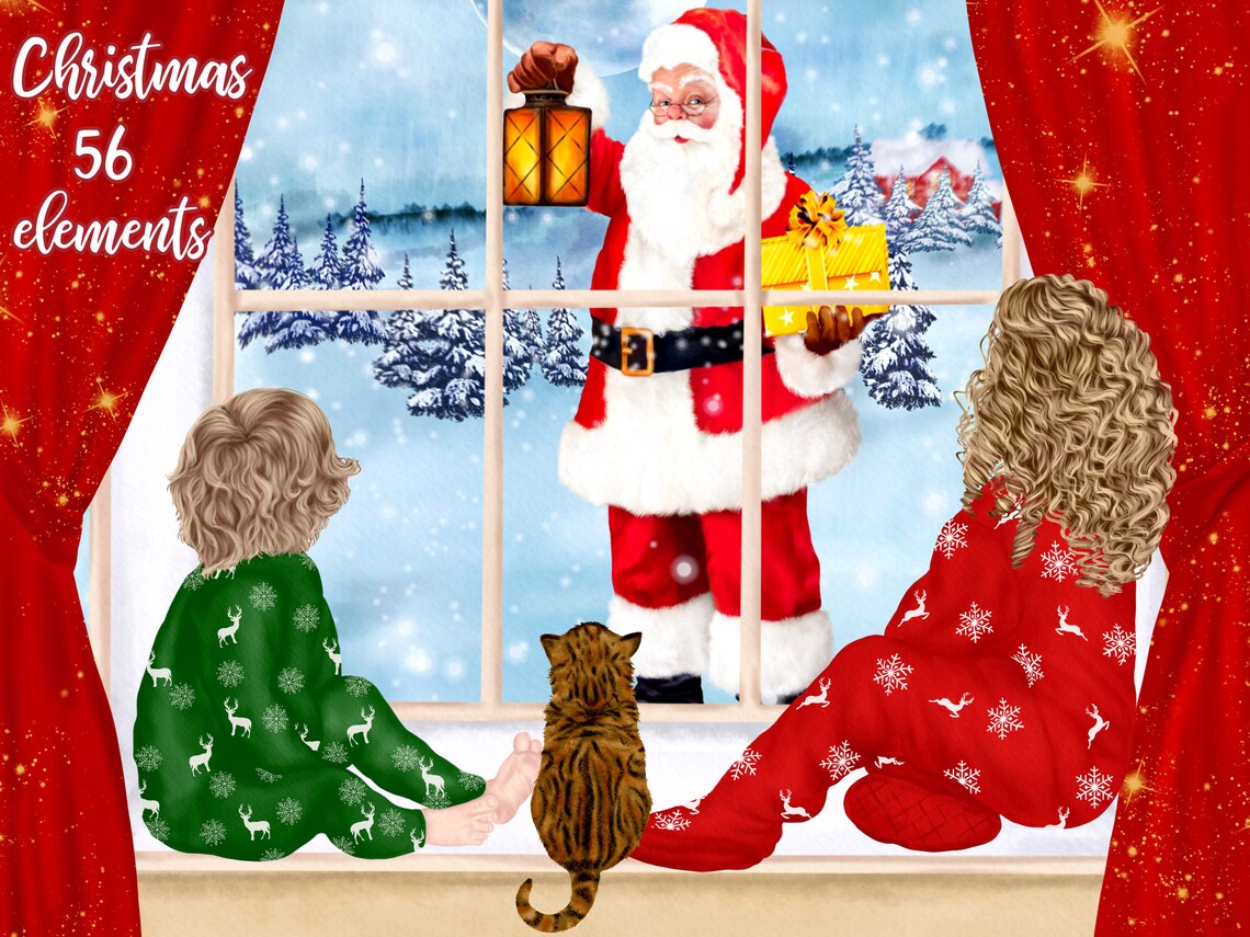 Santa and Kids Clipart: christmas Clipart - Etsy