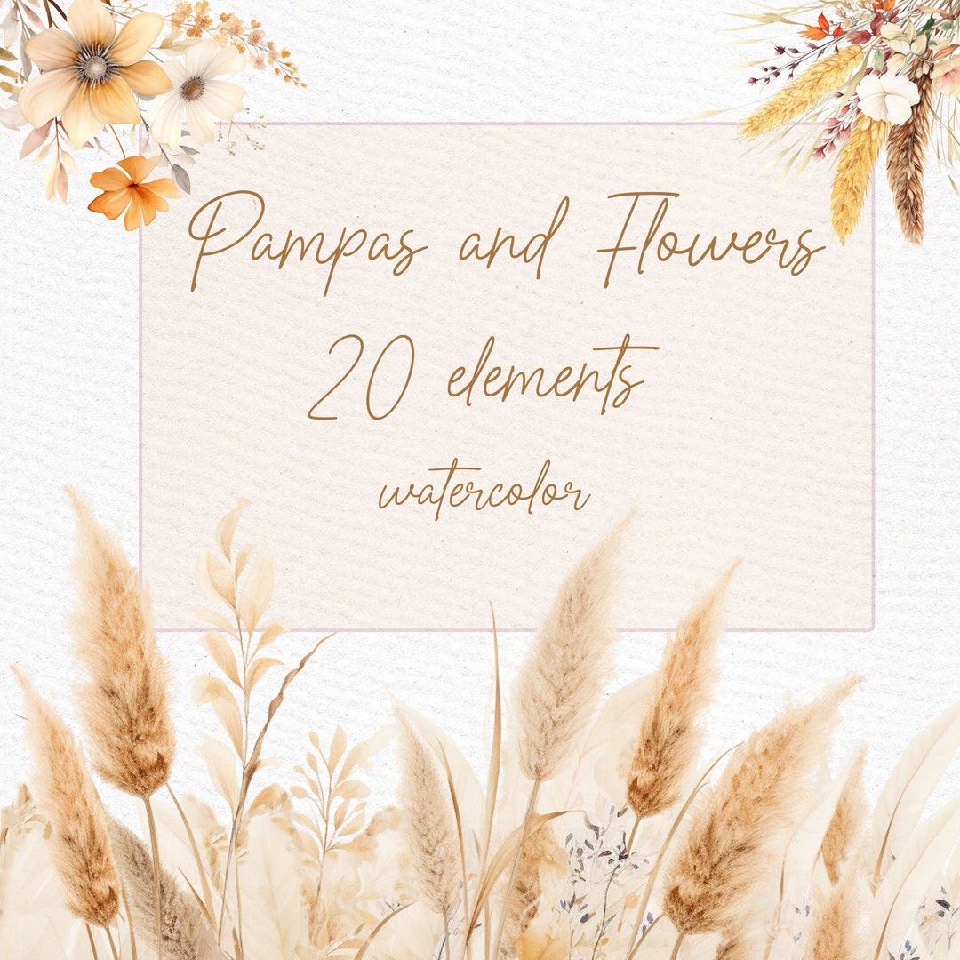 Boho Flowers Clipart: boho PAMPAS Grass Watercolor Flowers Wedding Diy ...