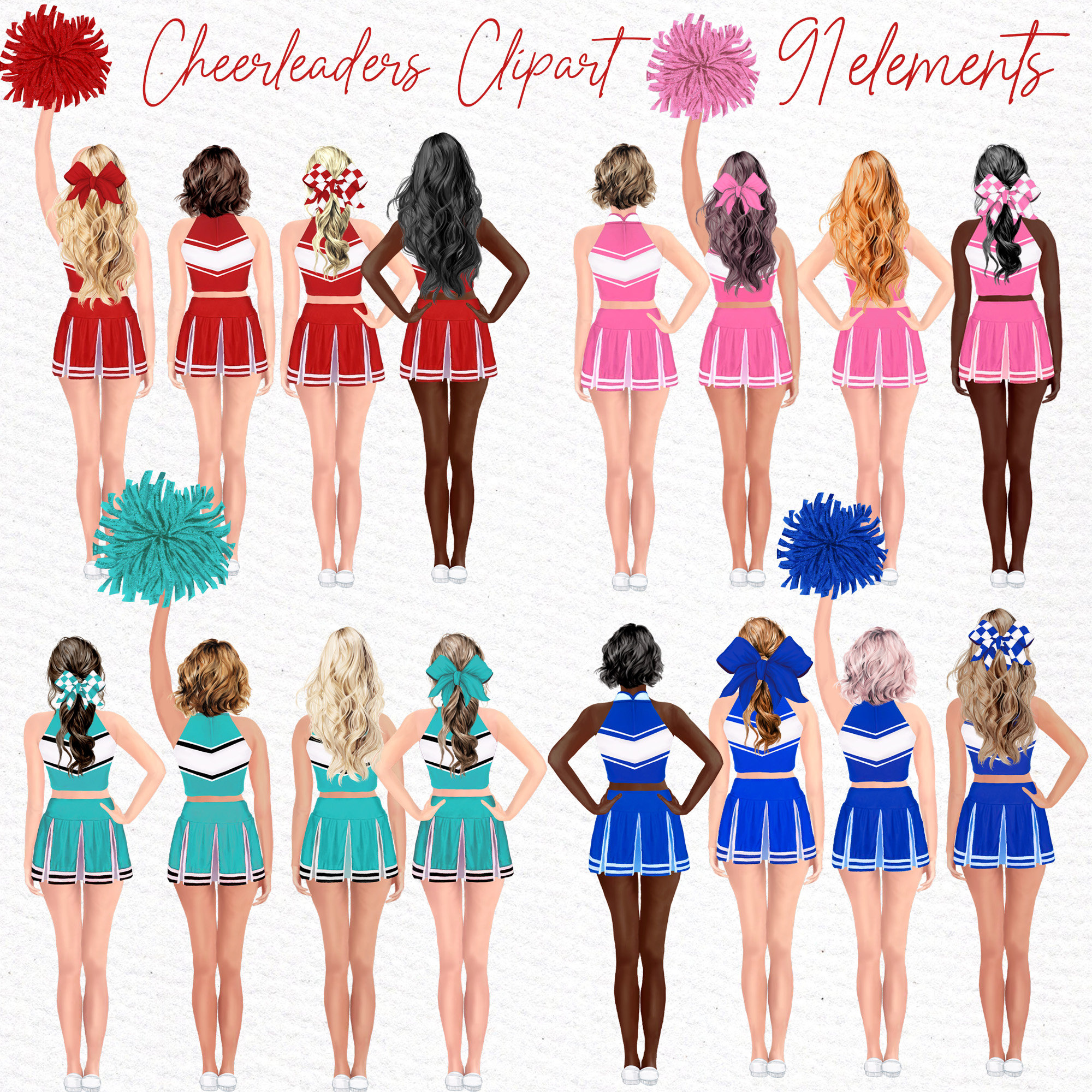 Cheerleaders Bundle Clipart: "girls Clipart" Watercolor Girls Best ...