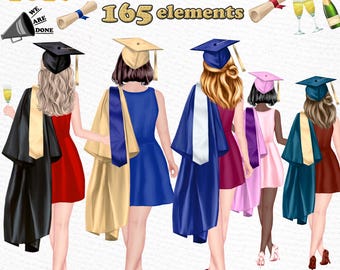 Graduation Clipart Girls Graduate Students Congrats Graduation Toga Hat ...