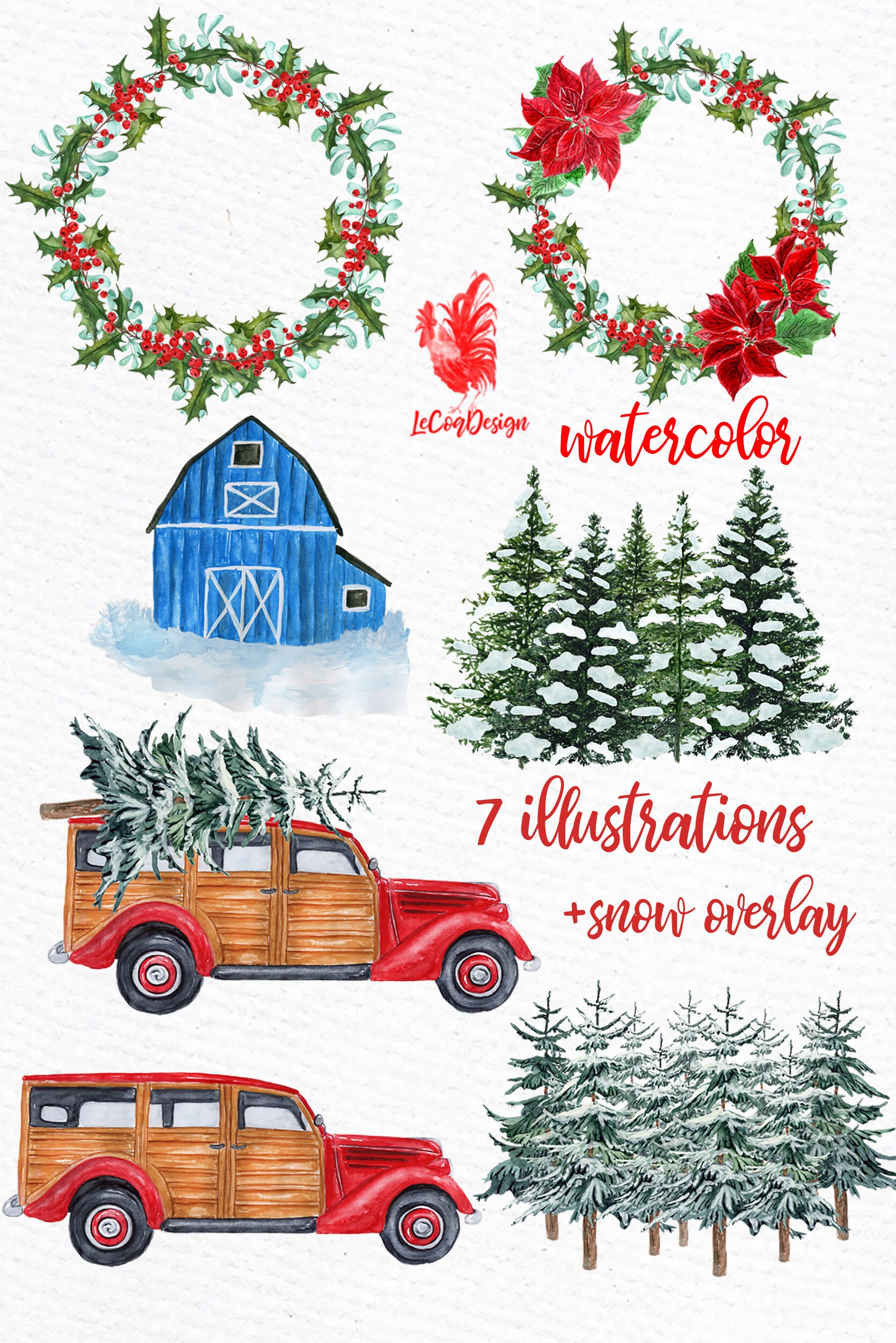 Watercolor Christmas Vintage Car Clipart: christmas - Etsy