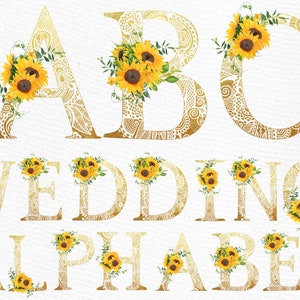Floral Alphabet Clipart: "gold Alphabet" Mandala Alphabet Wedding ...