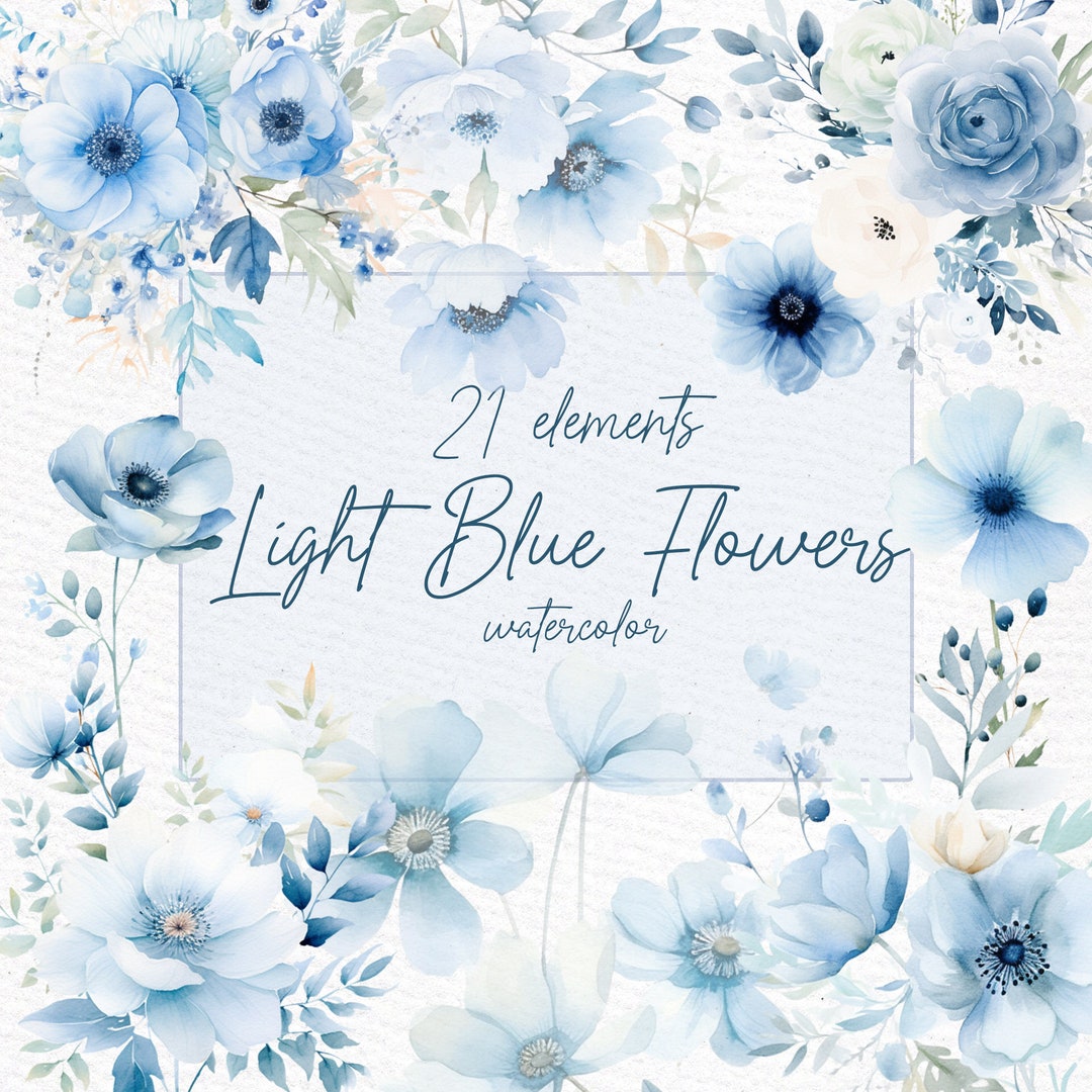 Dusty Blue Peonies Watercolor Clipart: Floral Wreaths, Borders (PNG) - Etsy