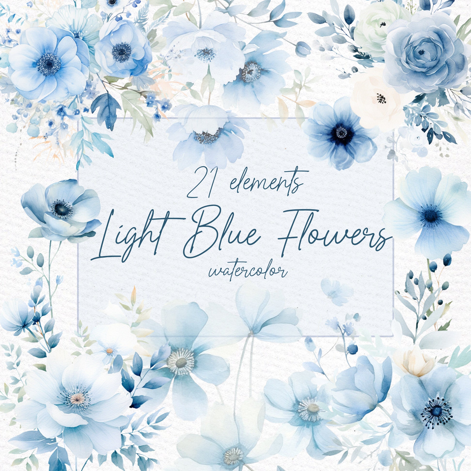 Dusty Blue Peonies Watercolor Clipart: Floral Wreaths, Borders (PNG) - Etsy