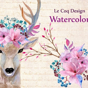 Watercolor Wedding Flowers Clip Art: "wreath Clipart" Floral Deer Diy ...