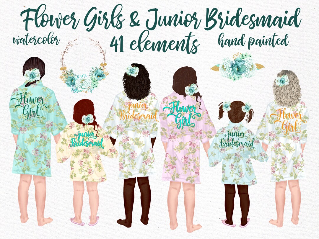Flower Girl Clipart: Watercolor Wedding Robes (41 PNG Files) - Etsy