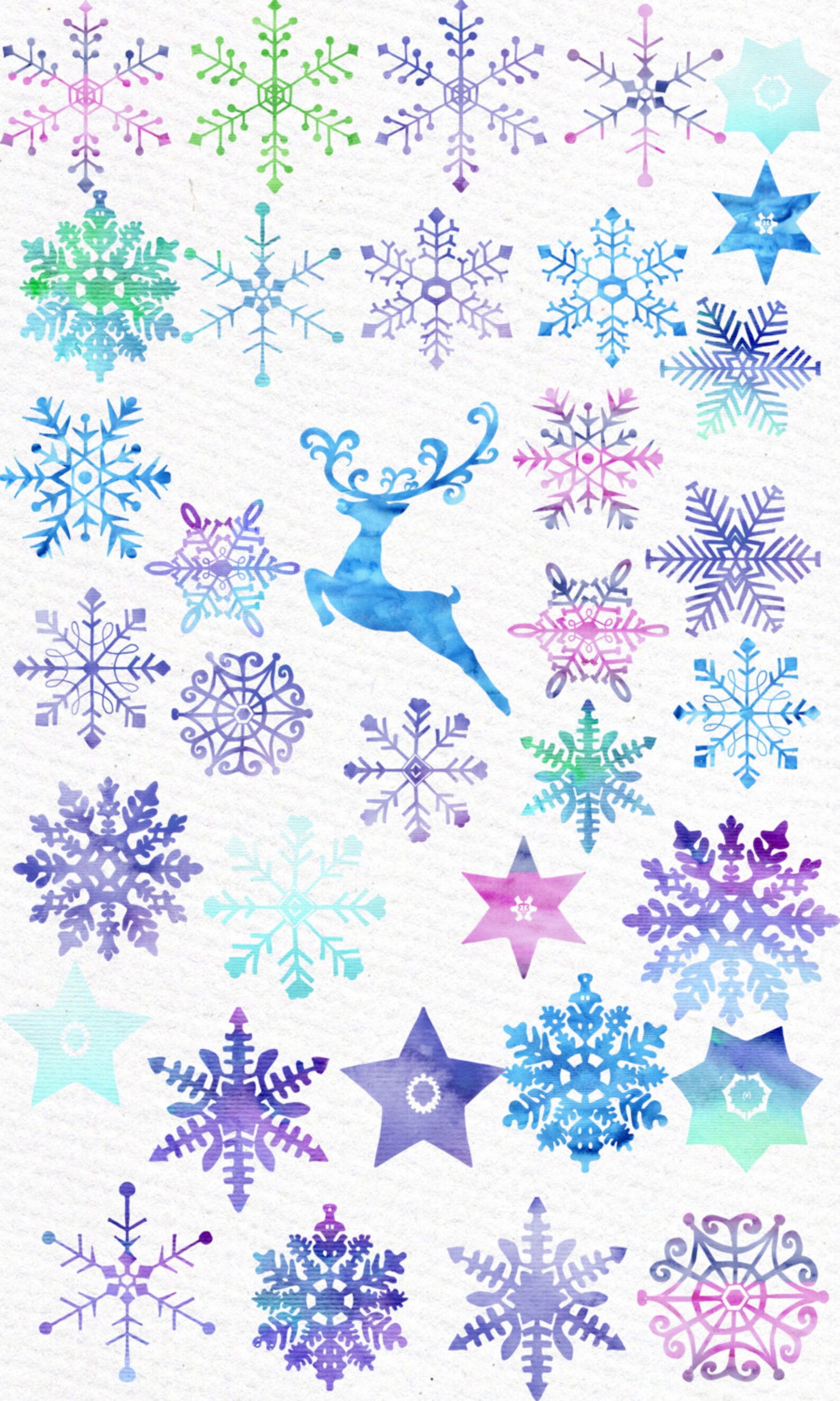 Watercolor Snowflakes Clipart: "christmas Clipart" Winter Clipart ...