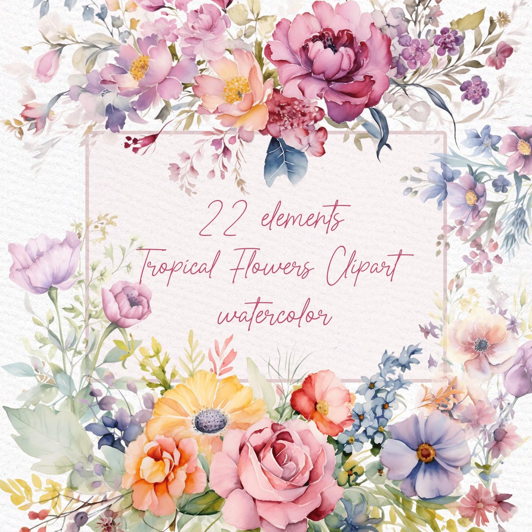 Watercolor Purple Flowers Clipart: Floral Borders, Wildflower PNG (22 ...