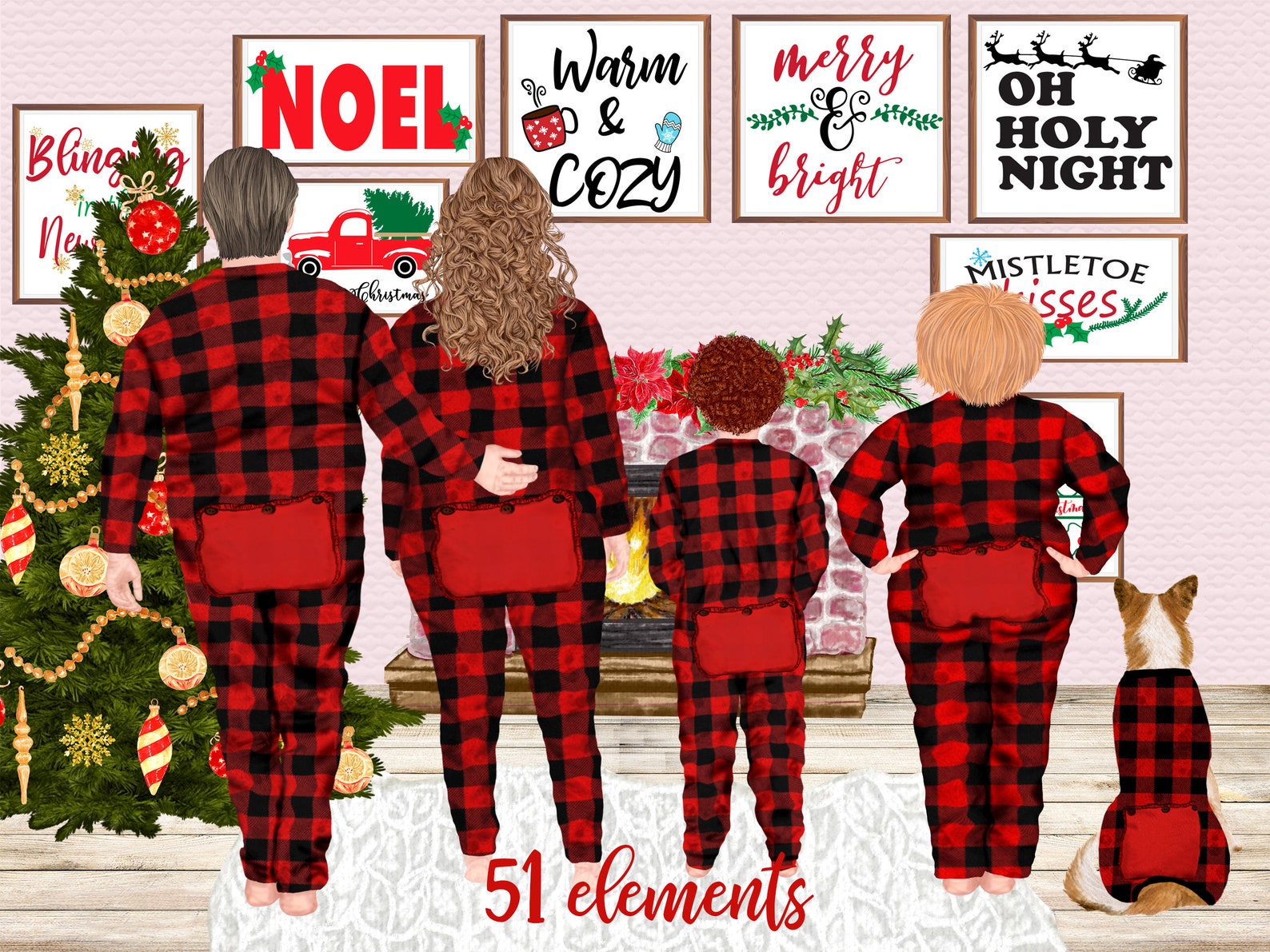 Christmas Family Clipart: "plus SIZE Family" Matching Pajamas Family ...