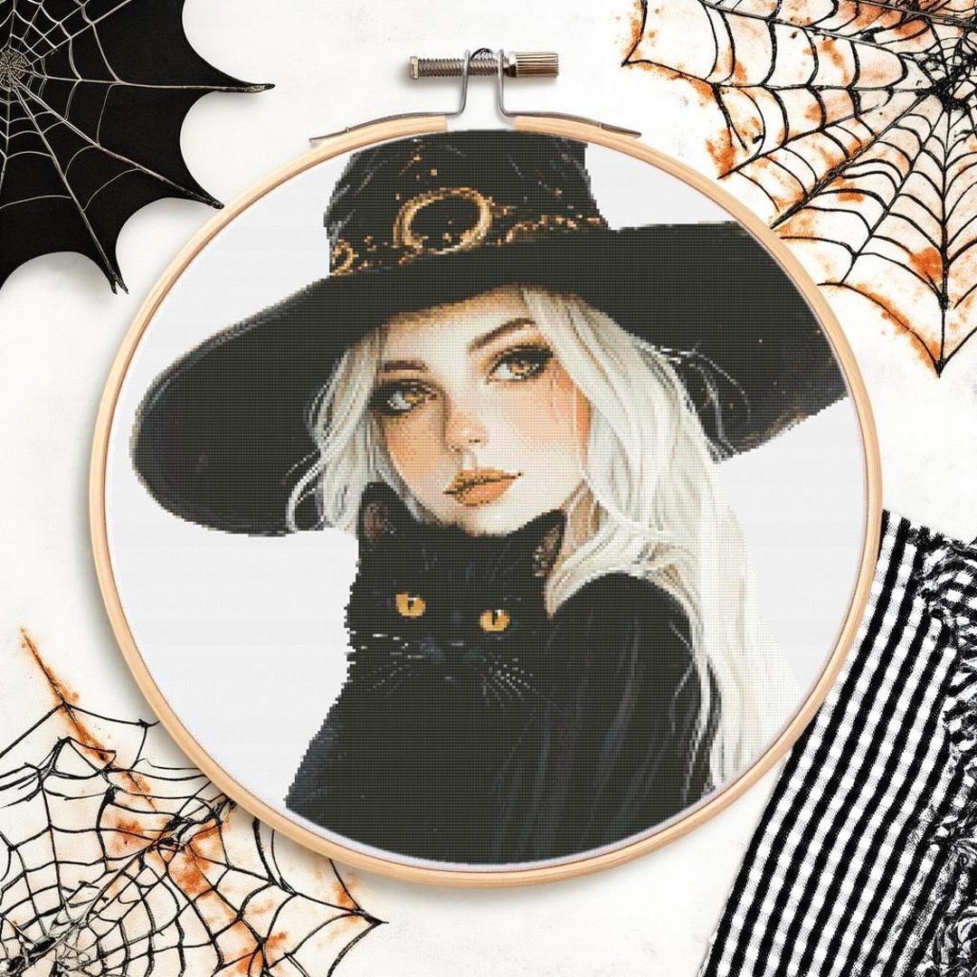 Witch Cross Stitch Pattern Pdf: "halloween CROSS Stitch" Black Cat and ...