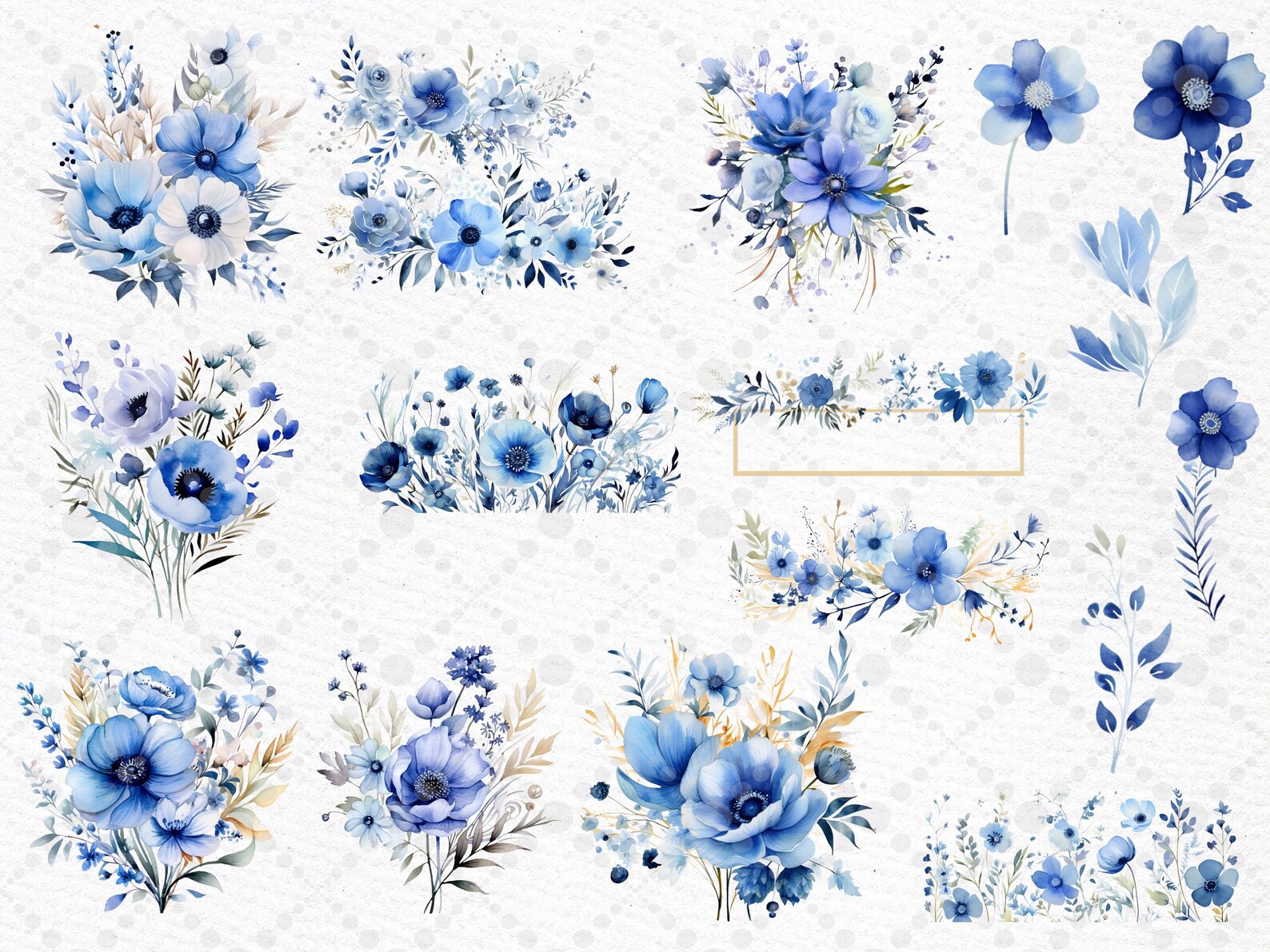 Navy Blue Watercolor Flowers Clipart: Wedding Invitation Bouquets (PNG ...