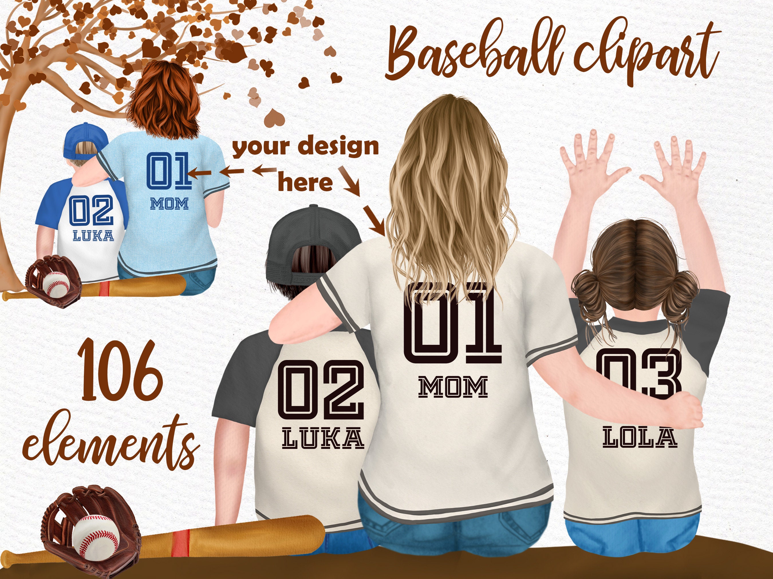 Baseball Mom Clipart: "mother AND Kids" Mother's Day Clipart Siblings ...
