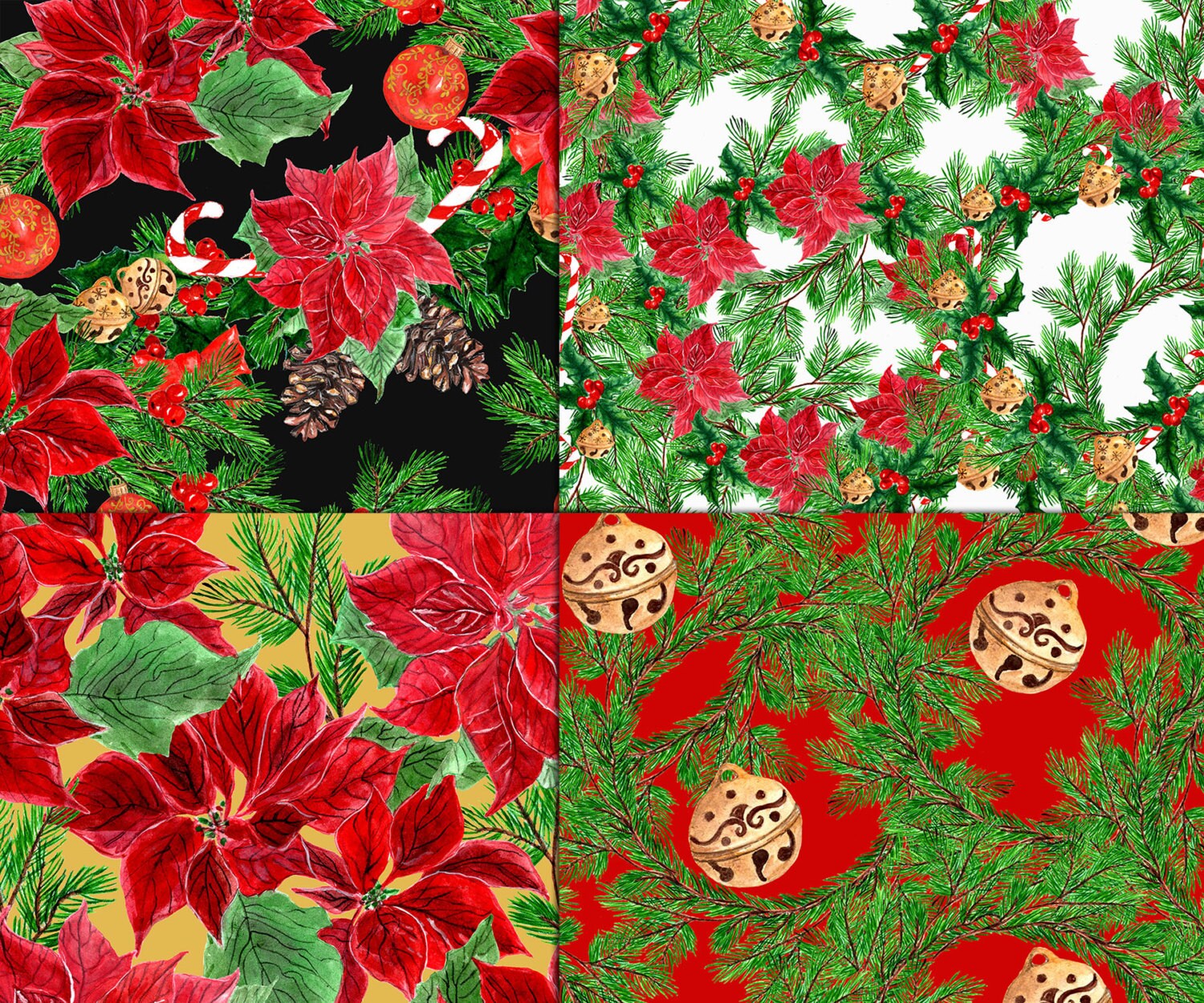 Christmas digital papers: CHRISTMAS PAPERS Floral | Etsy