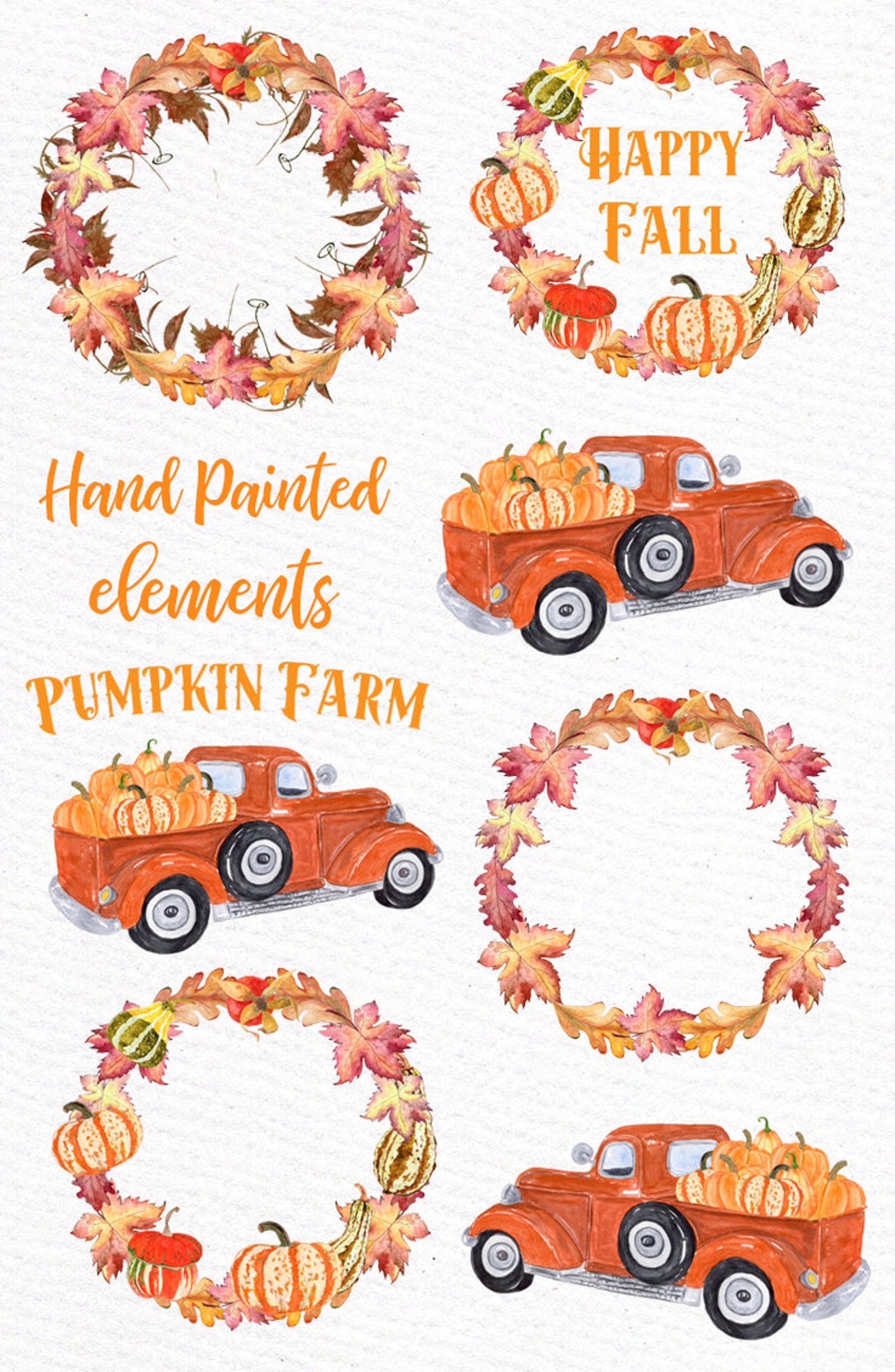 Pumpkin Farm Clipart: truck WITH Pumpkins | Etsy