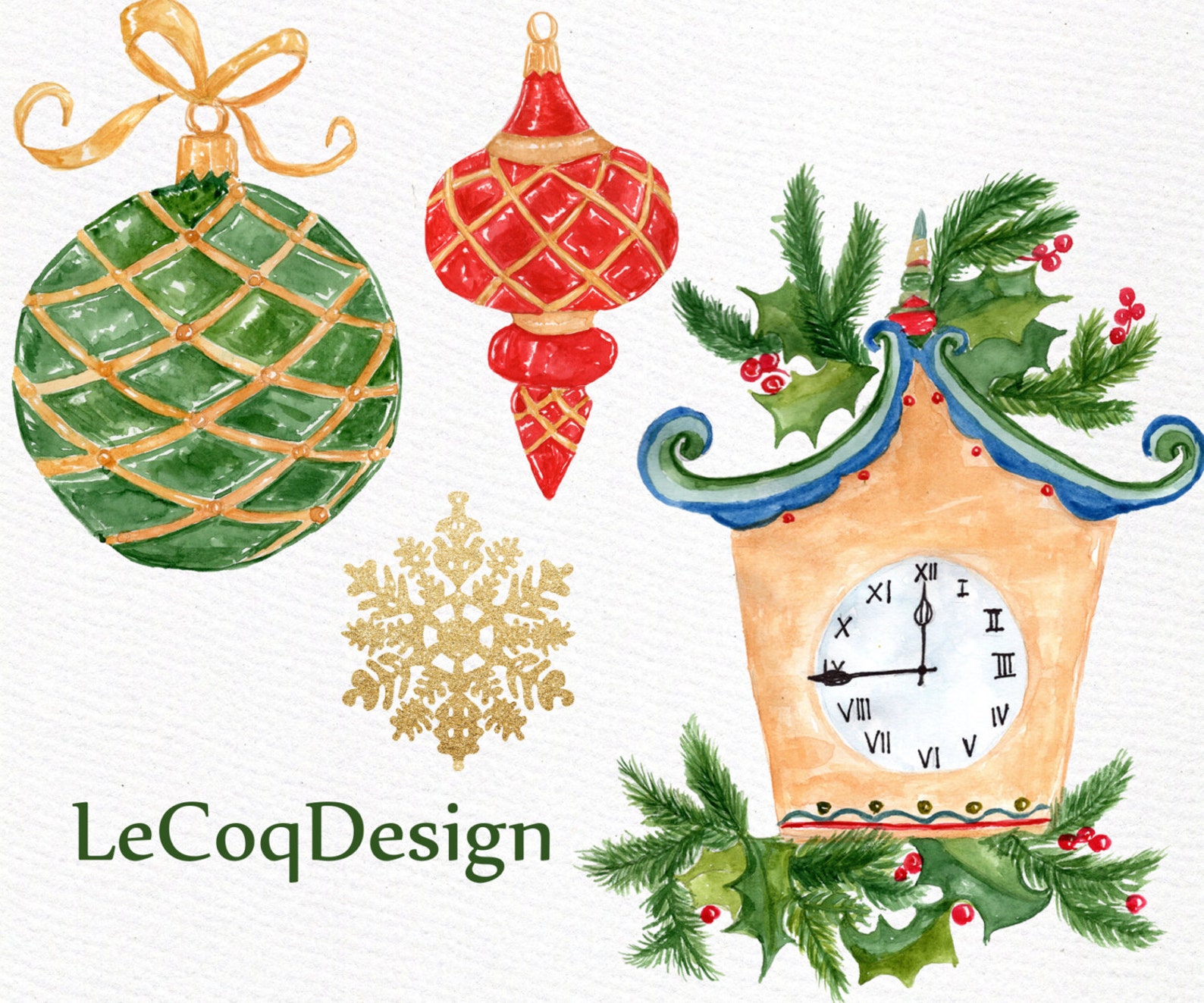 Watercolor Christmas clipart: CHRISTMAS CLIP ART | Etsy