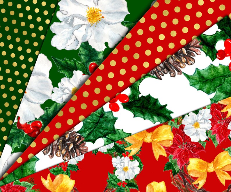 Christmas Digital Papers: christmas Papers Floral | Etsy