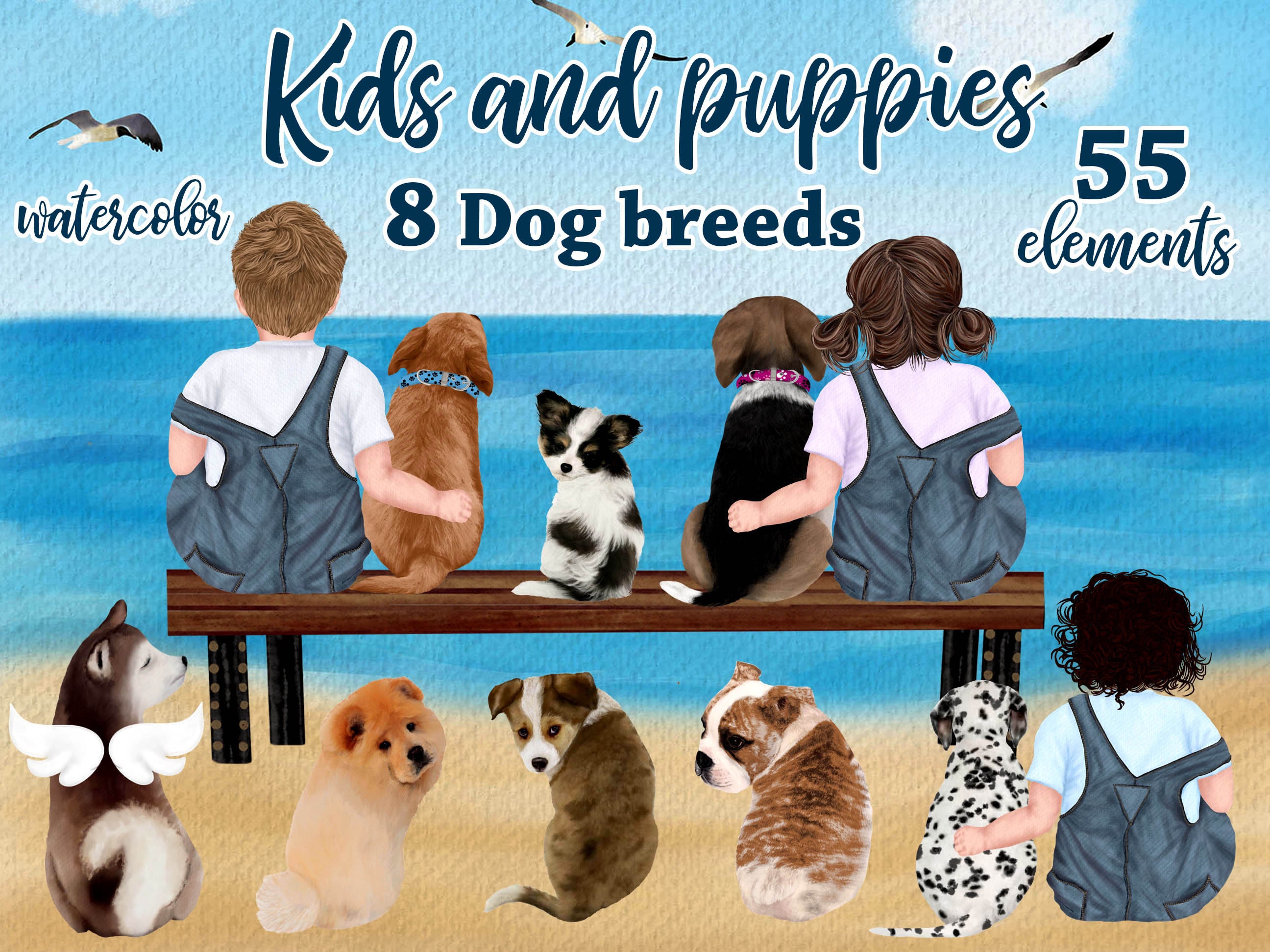 Puppies clipart: DOG BREEDS CLIPART Kids with | Etsy
