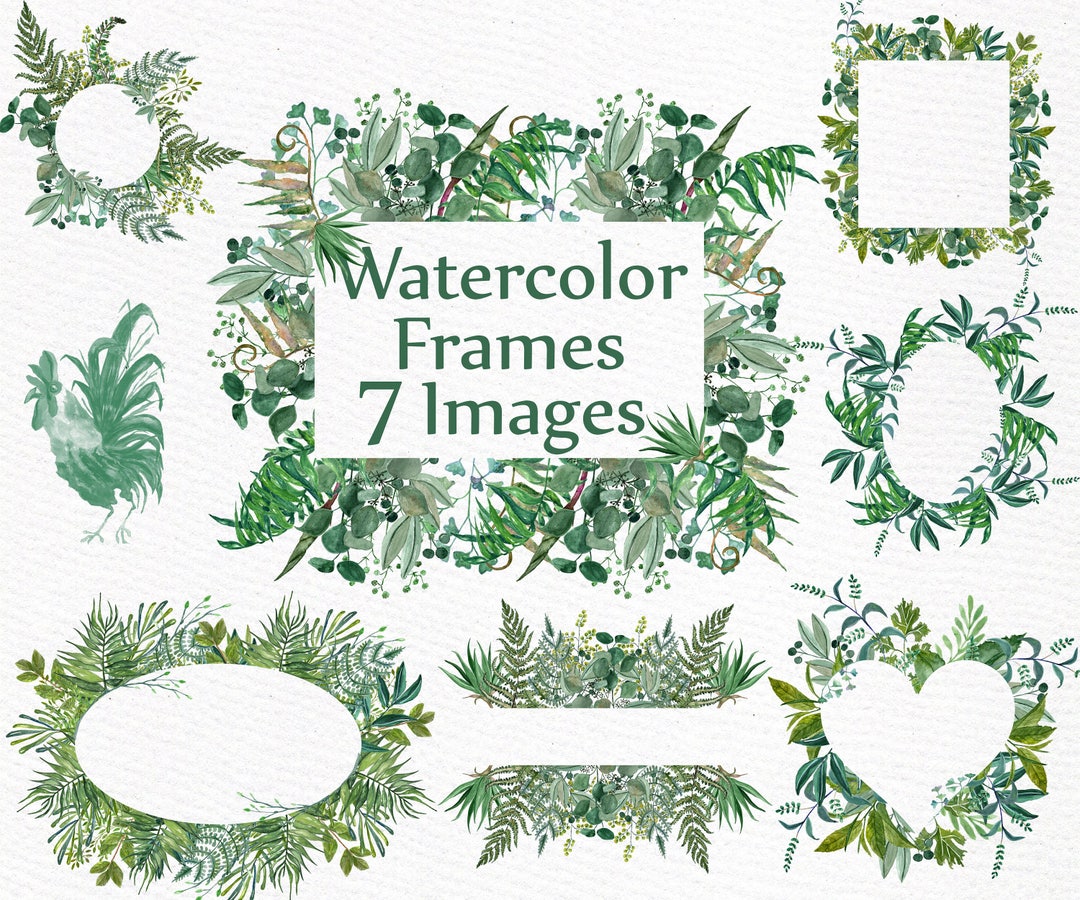 Watercolor Fern Frames Clipart: "watercolor Frames" Greenery Clipart ...