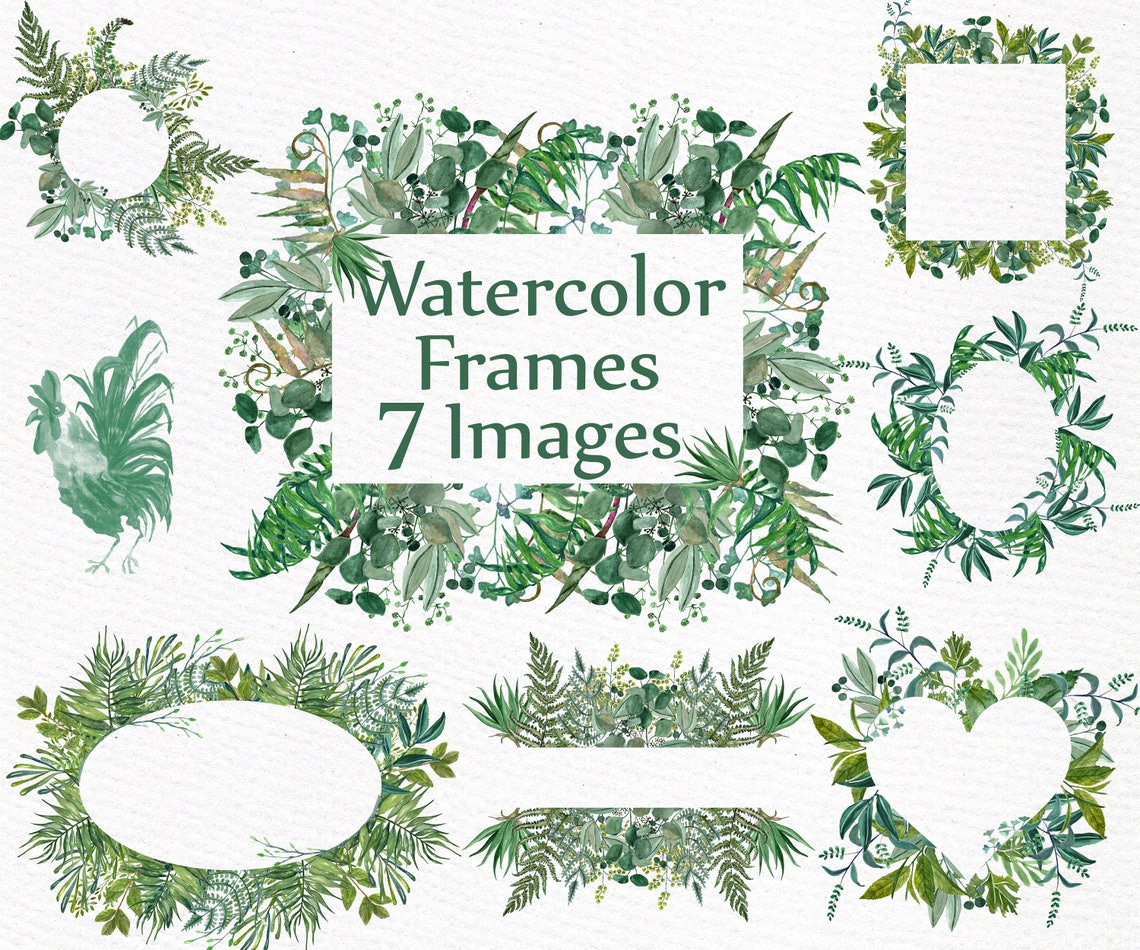 Watercolor Fern Frames Clipart: watercolor Frames | Etsy
