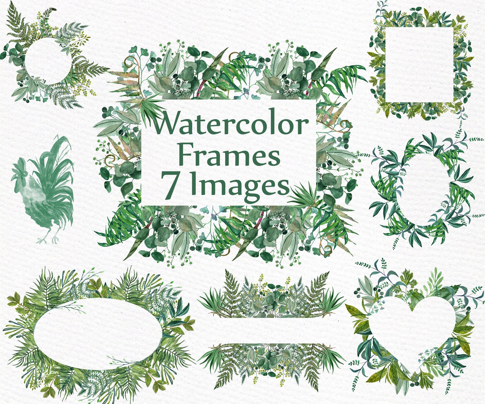 Watercolor Fern Frames Clipart: watercolor Frames | Etsy