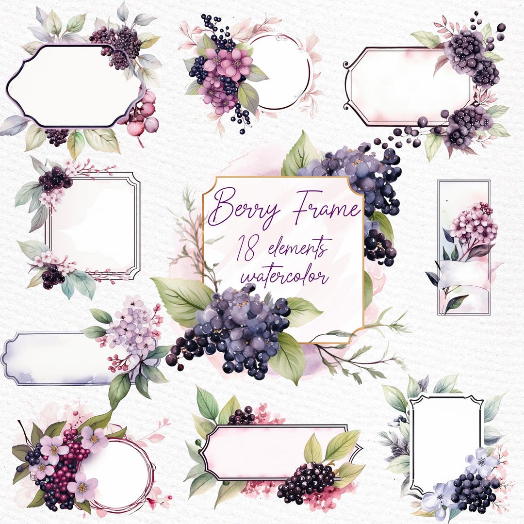 Watercolor Floral Frames Clipart: "berries FRAMES Png" Watercolor ...