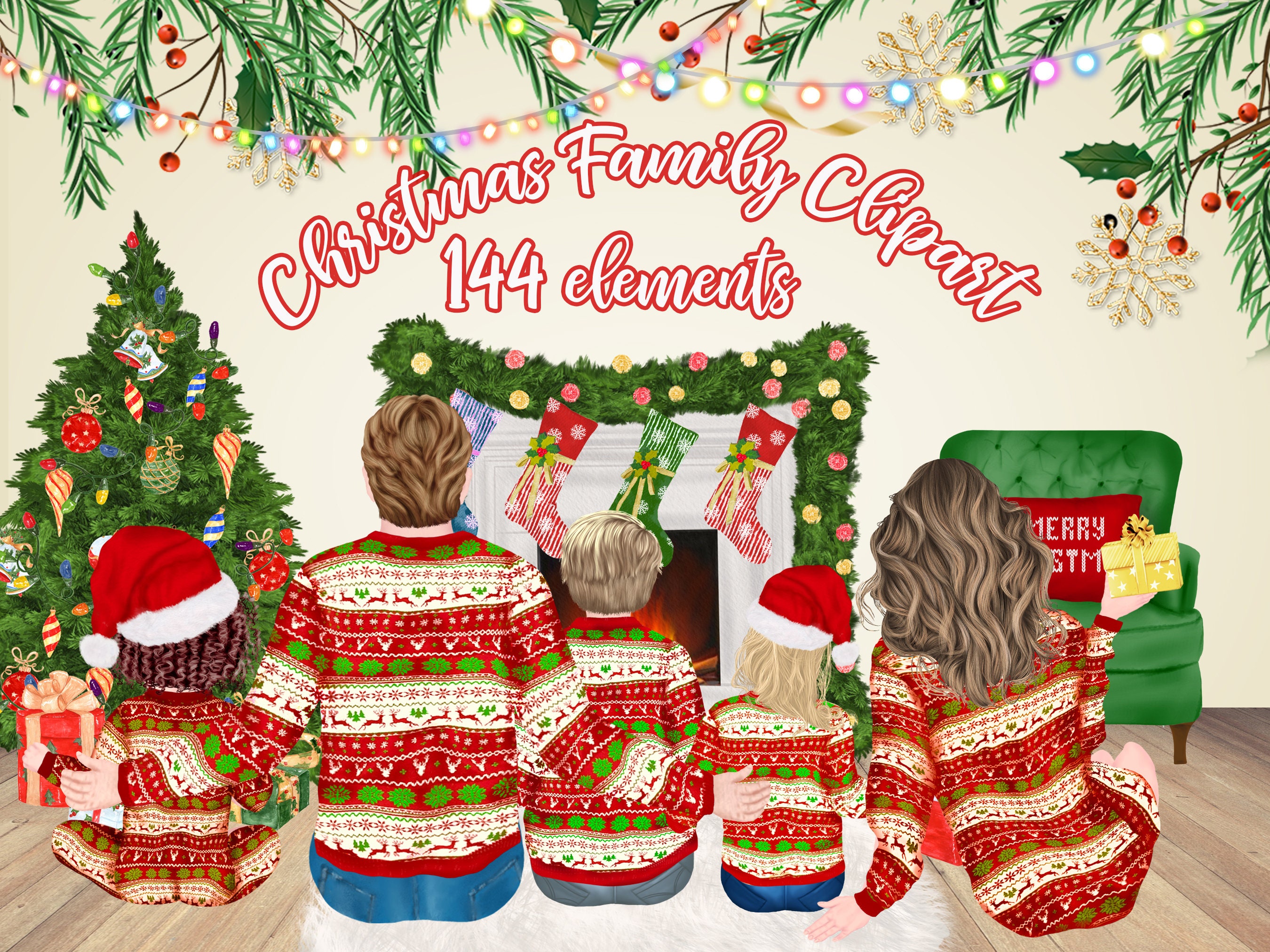 Family Together On Christmas Clipart