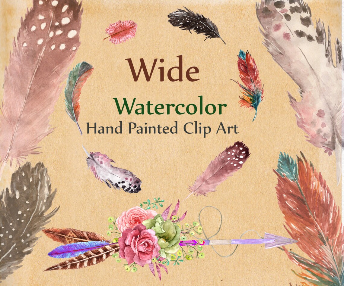 Feathers Watercolor Clipart: tribal CLIP Art - Etsy