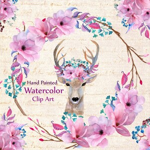 Watercolor Wedding Flowers Clip Art: "wreath Clipart" Floral Deer Diy ...