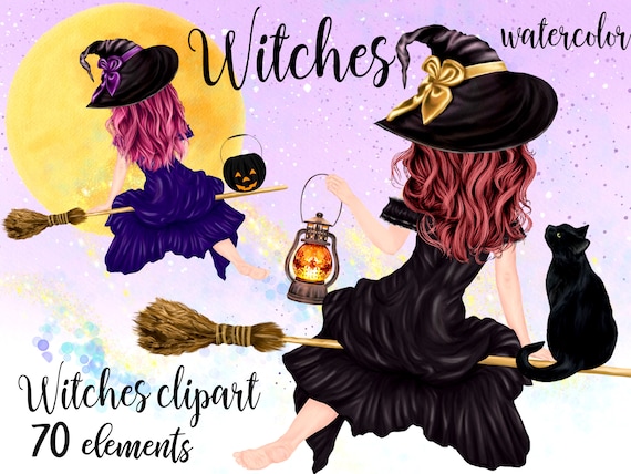 Halloween Clipart: witches Clipart Flying Witches - Etsy