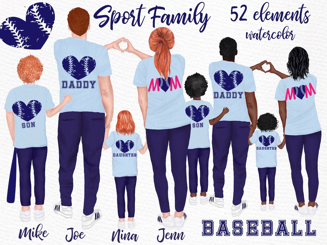 Sport Family Clipart: "baseball Family" Dad Mom Children Watercolor ...