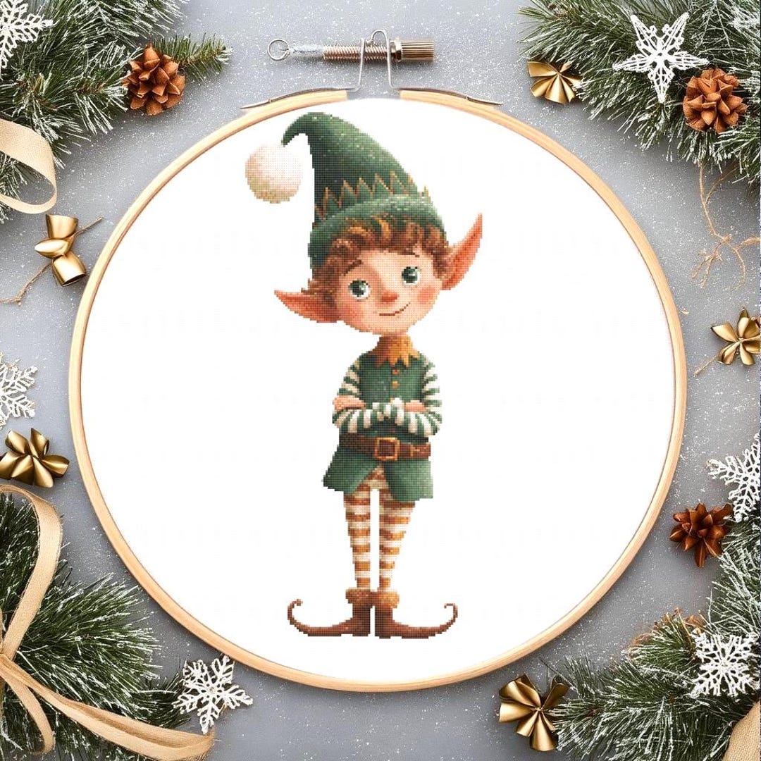 Cute Elf Cross Stitch Pattern Funny Christmas Characters PDF Chart ...