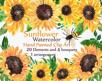 Sunflower Watercolor Clipart Set Yellow Flowers Floral - Etsy