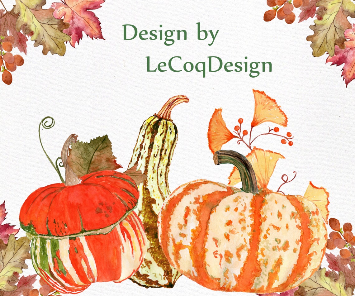 Watercolor Pumpkin Clipart: autumn Clipart Fall - Etsy