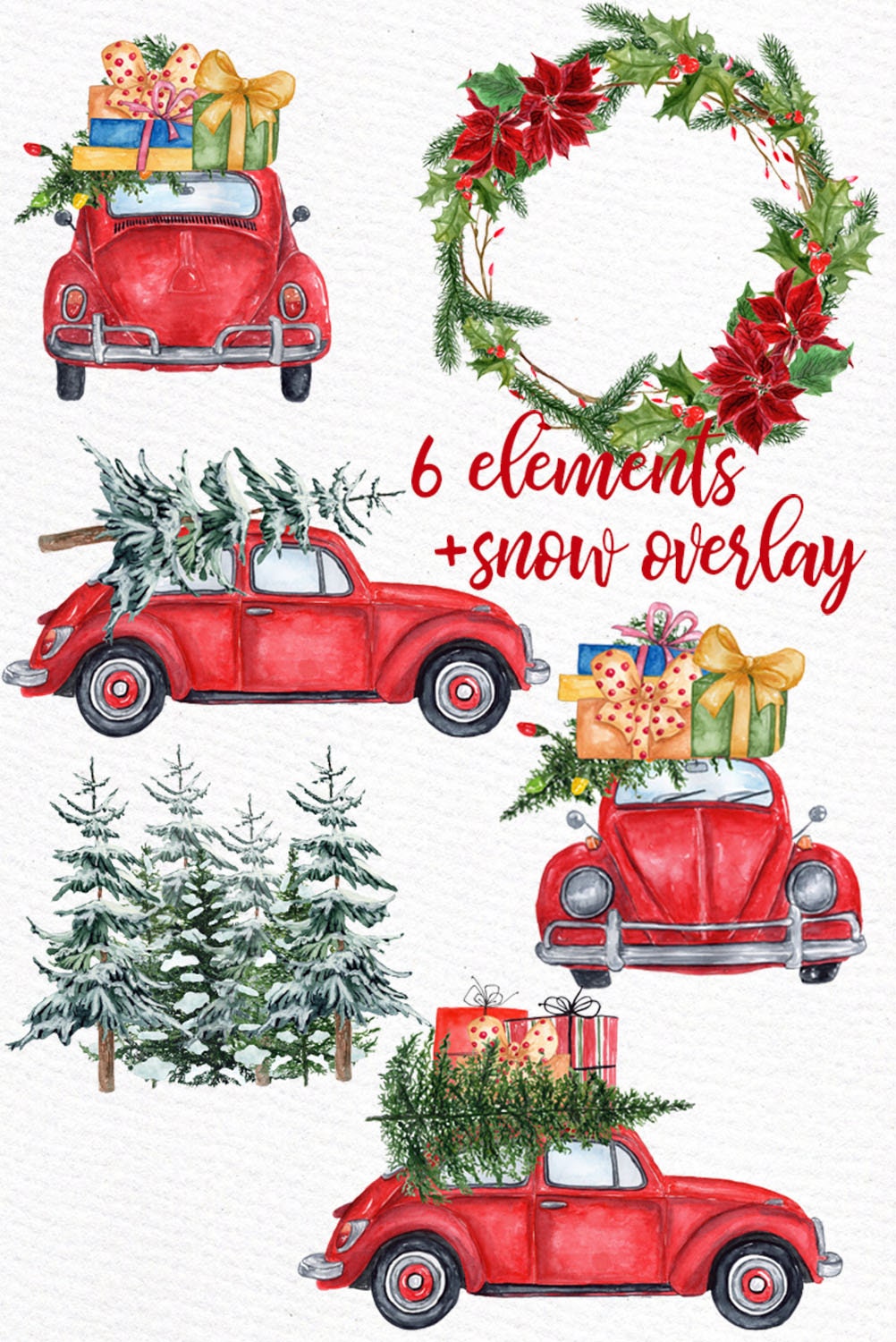 Watercolor Christmas Cars clipart: CHRISTMAS | Etsy