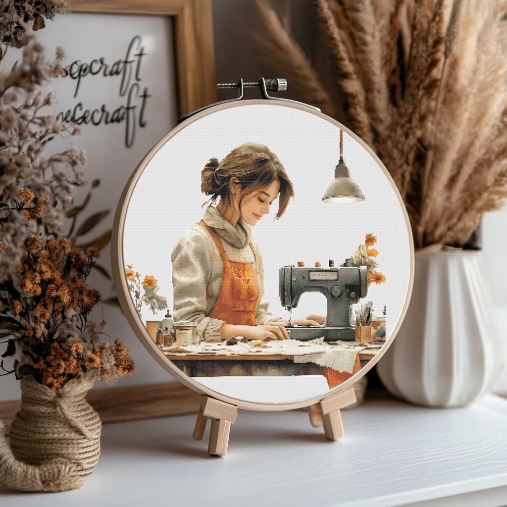 Sewing Girl Cross Stitch Pattern: Modern Embroidery Design (PDF) - Etsy