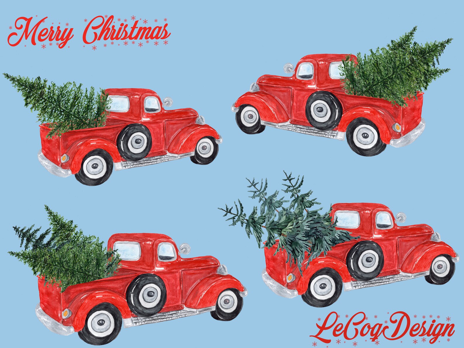 Watercolor Christmas Clipart: christmas Truck Red - Etsy